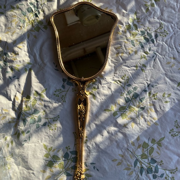 Other | Elegant Gold Handheld Mirror In Fair Condition Two Spots On ...